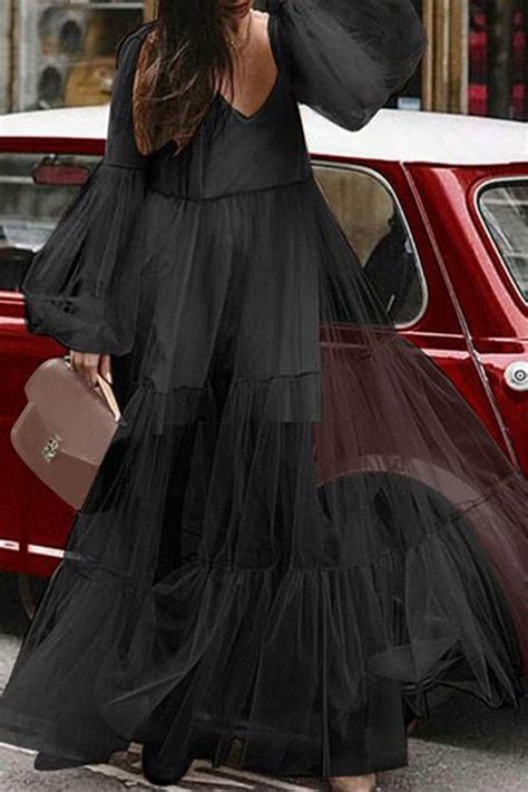 Casual Solid Mesh V Neck Mesh Dress Dresses3 Colors Shellher