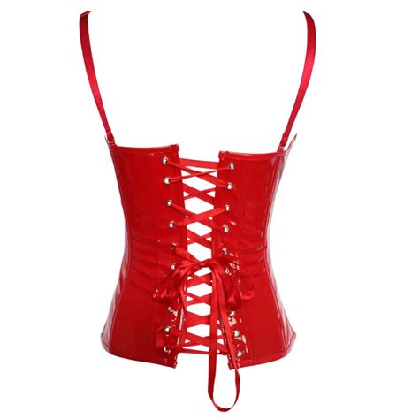₩42 437에서 섹시한 레드 Pvc 푸시 업 코르셋 펑크 고딕 양식의 코르셋 비닐 가죽 란제리 코르셋 스팀 펑크 최고 뷔스티에