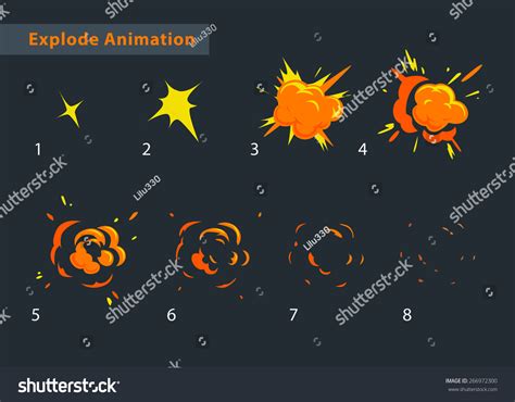 Explode Effect Animation Cartoon Explosion Frames Stock Vector Royalty