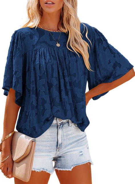 Asvivid Womens 3 4 Bell Sleeve Blouse Cute Crewneck Ruffle Shirts