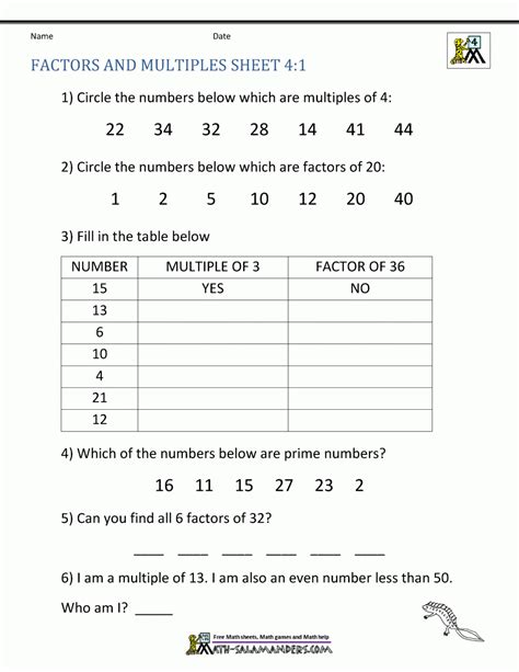 Class 5 Factors And Multiples Worksheets Free Printable