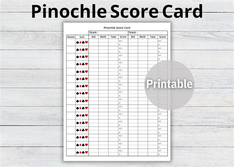Pinochle Score Card Pinochle Game Pinochle Scoresheet Printable