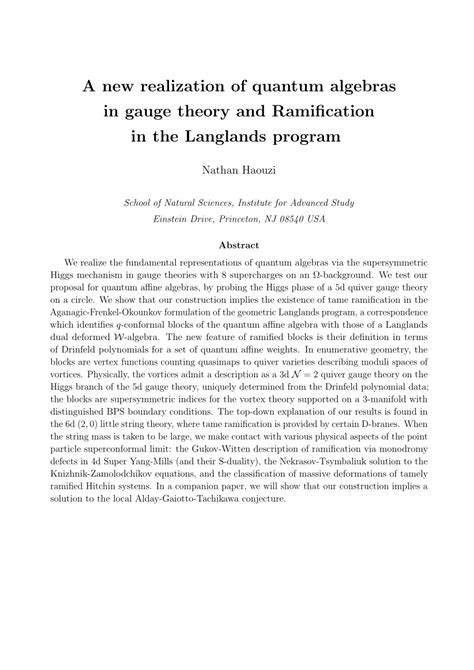 pdf a new realization of quantum algebras in gauge theory and