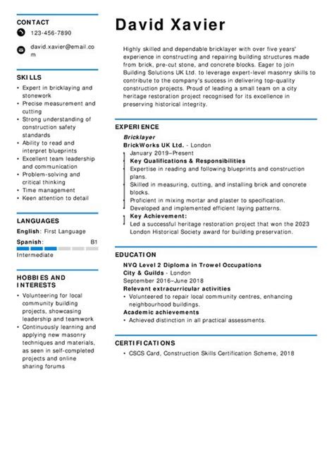 Bricklayer Cv Example And Full Writing Guide