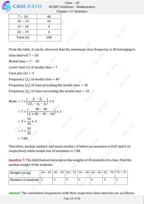 NCERT Solutions For Class 10 Maths Exercise 13 3 Statistics 2024 25
