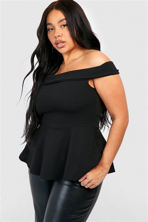 Plus Scuba Off The Shoulder Peplum Top Boohoo Usa