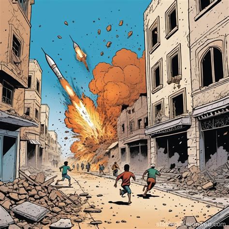 Rocket Hitting A Building In Middle Eastern Arabic Town And Exploding Prompts Stable Diffusion