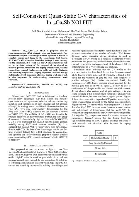 Pdf Self Consistent Quasi Static Cv Characteristics Of In 1− X Ga X Sb Xoi Fet