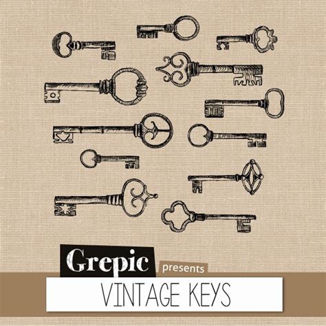 Keys Clipart Vintage Keys” Keys Clip Art Pack With Hand Drawn Vintage