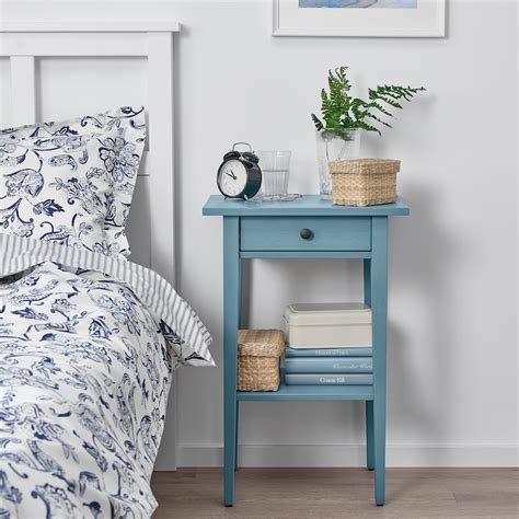 Hemnes Bedside Table Blue Stain 46x35 Cm Ikea