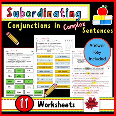 Subordinating Conjunctions In Complex Sentences Grammar Worksheet Set