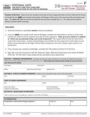 Fillable Online Hr Umich Personal Data Form For Faculty And Staff Living Hr Umich Fax Email