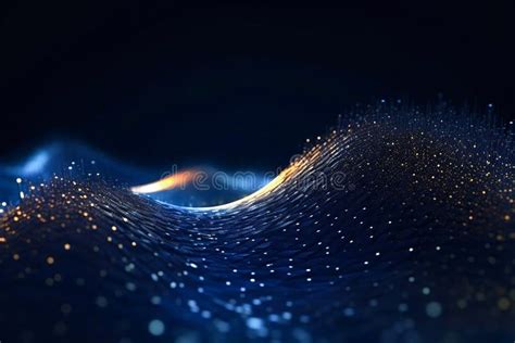 Close Up Of Network Line Of Connecting Stream With Wave Of Particles Representing Information