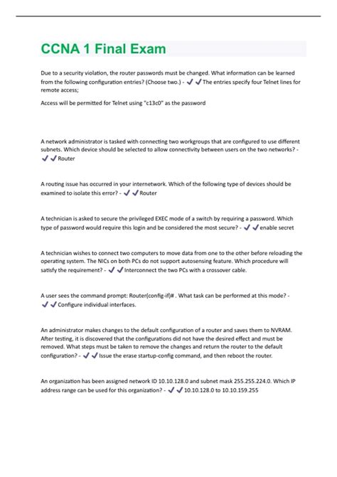 Ccna 1 Final Exam Latest 2024 2025 Updated Questions And Answers Guaranteed 100 Success Ccna