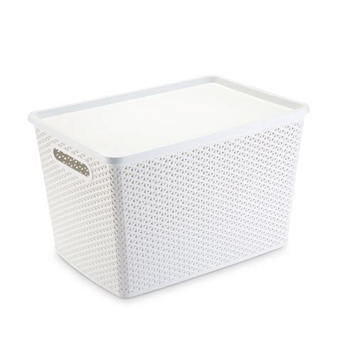 Caixa Organizadora Rattan Grande Tampa 50 Litros Branco