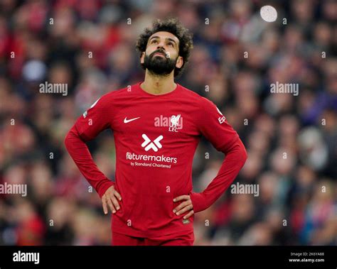 Liverpools Mohamed Salah Reacts During The Premier League Match At