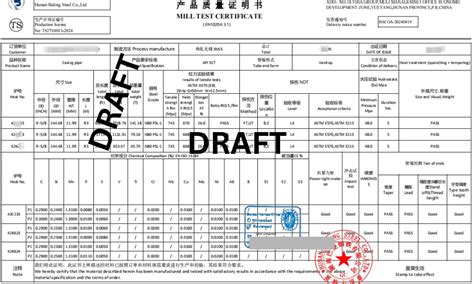 Material Test Certification Baling Steel Coltd