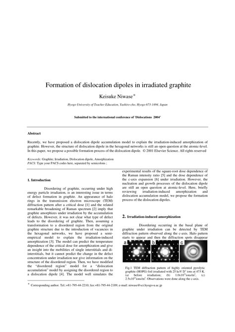 Pdf Formation Of Dislocation Dipoles In Irradiated Graphite