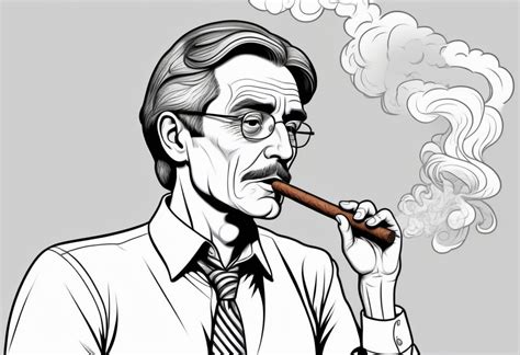 Black And White Vector Illustration Of A Sadistic Cigar Smoking