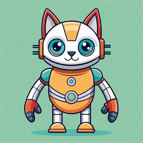 Adorable Cartoon Cat Robot Standing with Enthusiasm Cartoon Vector ...
