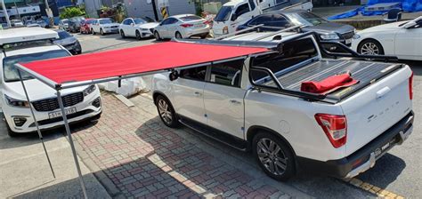 렉스턴 스포츠 가로바 캠핑용 사이드어닝 가성비굿 레드 그늘막 타프설치 네이버 블로그