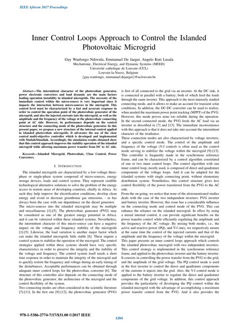 Pdf Inner Control Loops Approach To Control The Islanded Photovoltaic Microgrid
