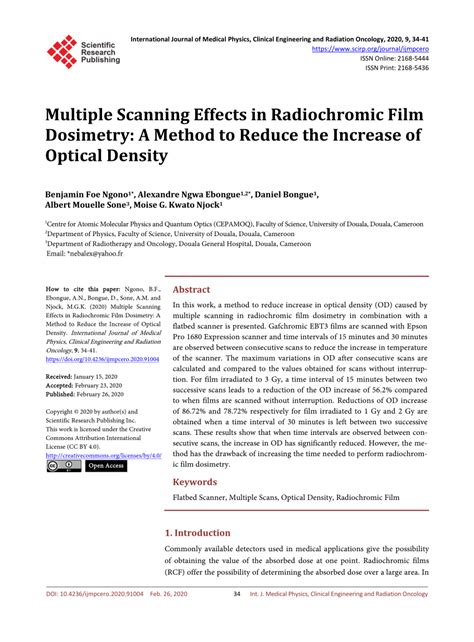 Pdf Multiple Scanning Effects In Radiochromic Film Dosimetry A Method To Reduce The Increase
