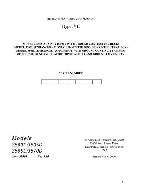 Associated Research 3500d Series Hypot Ii Operation And Calibration