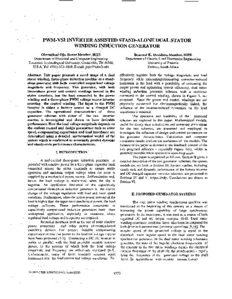 Pdf Pwm Vsi Inverter Assisted Stand Alone Dual Stator Winding Induction Generator