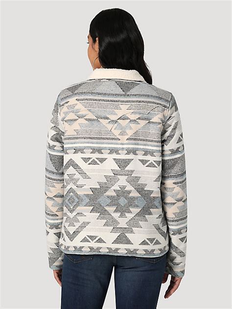 Womens Wrangler® Sherpa Lined Southwestern Barn Jacket In Smoky Grey