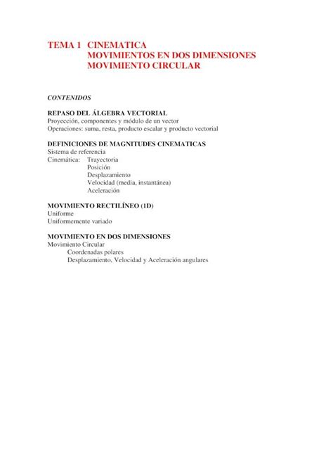 PDF TEMA 1 CINEMATICA MOVIMIENTOS EN DOS DIMENSIONES