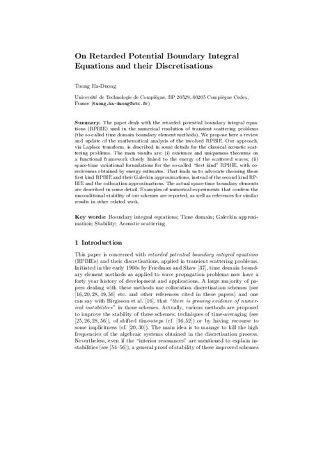 Pdf On Retarded Potential Boundary Integral Equations And Their Discretisation