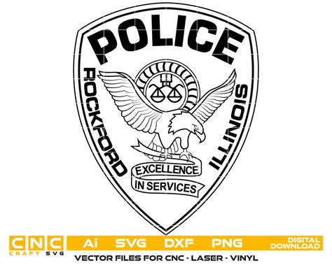 Rockford Illinois Police Badge Vector Line Art Vector Art Aisvg Dxf