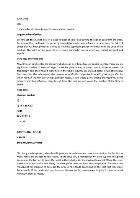 Tuto 5 Tuto Answer JUNE 2018 Q2B I The Market Structure Is A