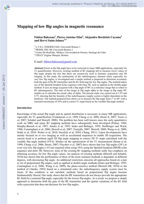 Pdf Mapping Of Low Flip Angles In Magnetic Resonance