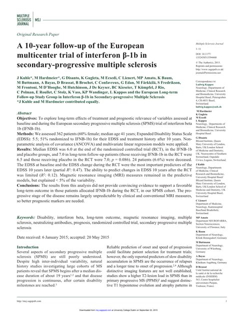 Pdf A 10 Year Follow Up Of The European Multicenter Trial Of Interferon 1b In Secondary