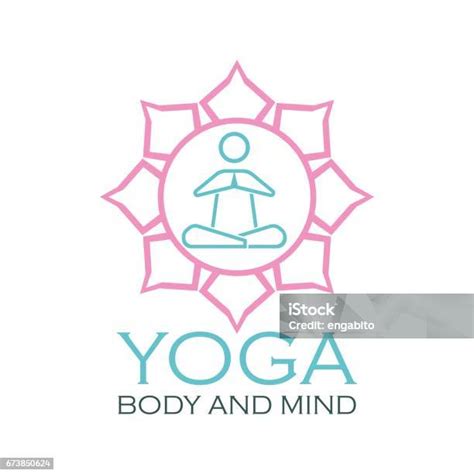 귀하의 슬로건에 대 한 텍스트 공간 요가 몸과 마음 명상 아이콘 슬로건 벡터 일러스트 레이 션 건강한 생활방식에 대한 스톡 벡터
