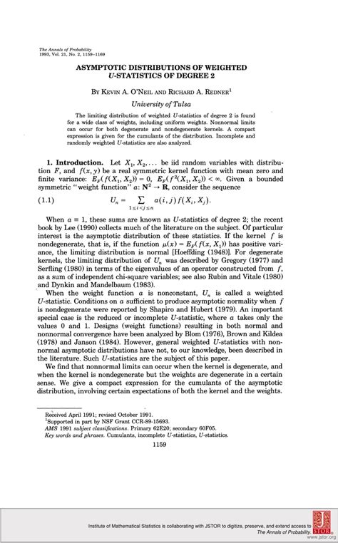 Pdf Asymptotic Distributions Of Weighted U Statistics Of Degree 2