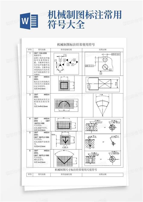 机械制图标注常用符号大全word模板下载 编号lzgxpvkk 熊猫办公