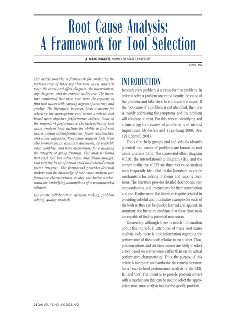 PDF Root Cause Analysis A Framework For Tool Selection