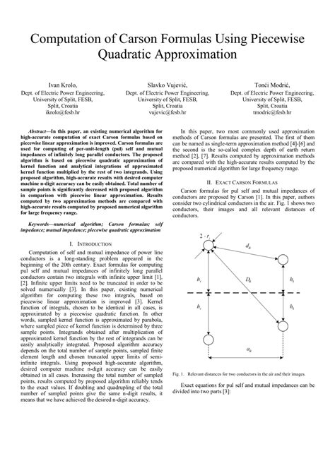 Pdf Computation Of Carson Formulas Using Piecewise Quadratic Approximation