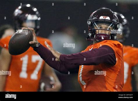 Virginia Tech Quarterback Kyron Drones 1 Throiws During Ncaa College