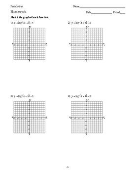 Pre Calculus Exponential And Logarithmic Expressions Homework Pack