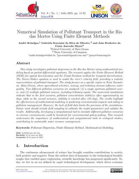 Pdf Numerical Simulation Of Pollutant Transport In The Rio Das Mortes Using Finite Element Methods