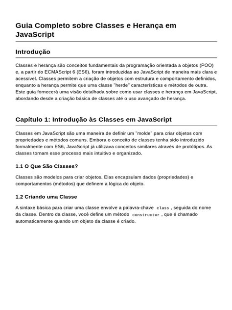 Guia Completo Sobre Classes E Herança Em Javascript Pdf Classe