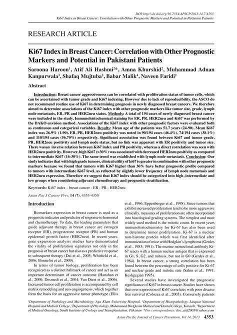 Pdf Ki67 Index In Breast Cancer Correlation With Other Prognostic