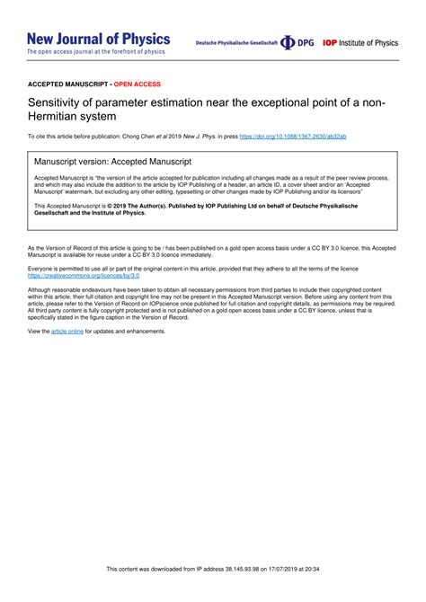 Pdf Sensitivity Of Parameter Estimation Near The Exceptional Point Of