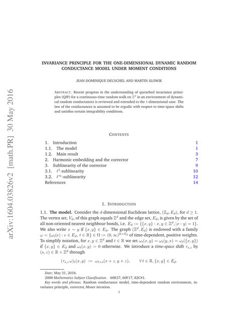 Pdf Invariance Principle For The One Dimensional Dynamic Random Conductance Model Under Moment