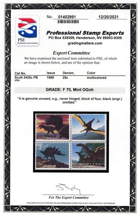 2425c MNH 25 Black Color Omitted Error Block PSE Cert Stuart Katz