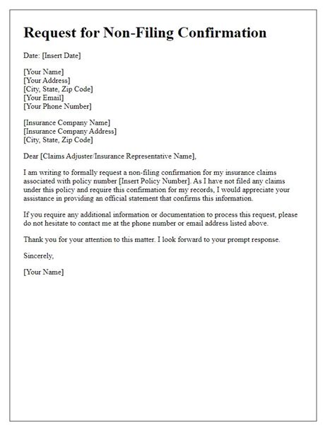 Letter Template For Request For Non Filing Confirmation Free Samples In Pdf Letterin
